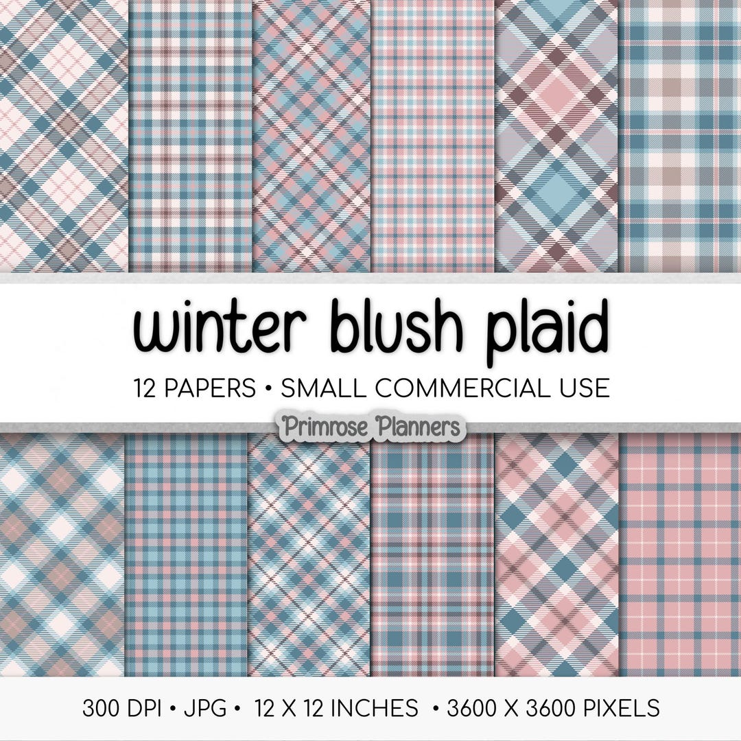 Winter Plaid Digital Paper, Pale Pink Brown Blue, Buffalo Check ...