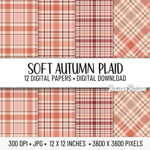 Soft Autumn Plaid Digital Paper Pack | Digital Blush and Sage Paper ...