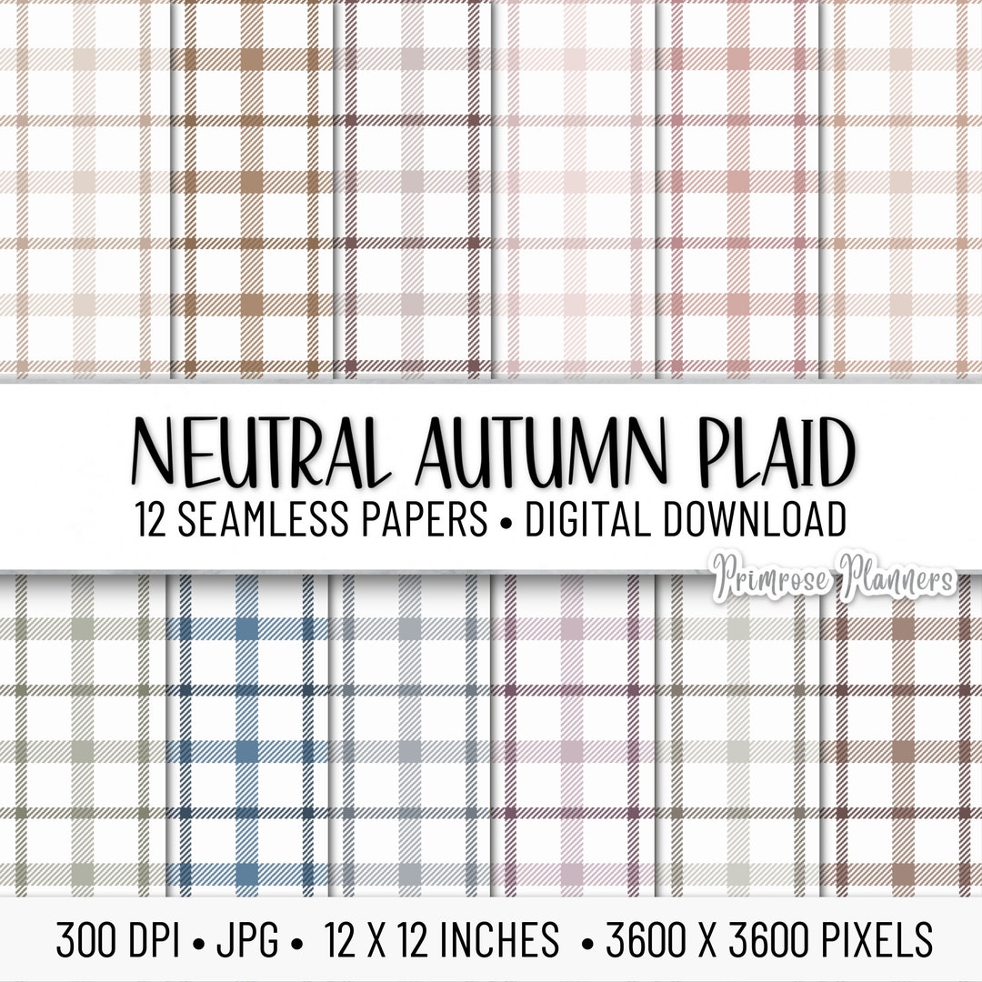 NEUTRAL AUTUMN Plaid Digital Paper Pack Buffalo Check Plaid Pattern ...