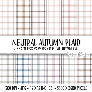 NEUTRAL AUTUMN Plaid Digital Paper Pack Buffalo Check Plaid Pattern ...
