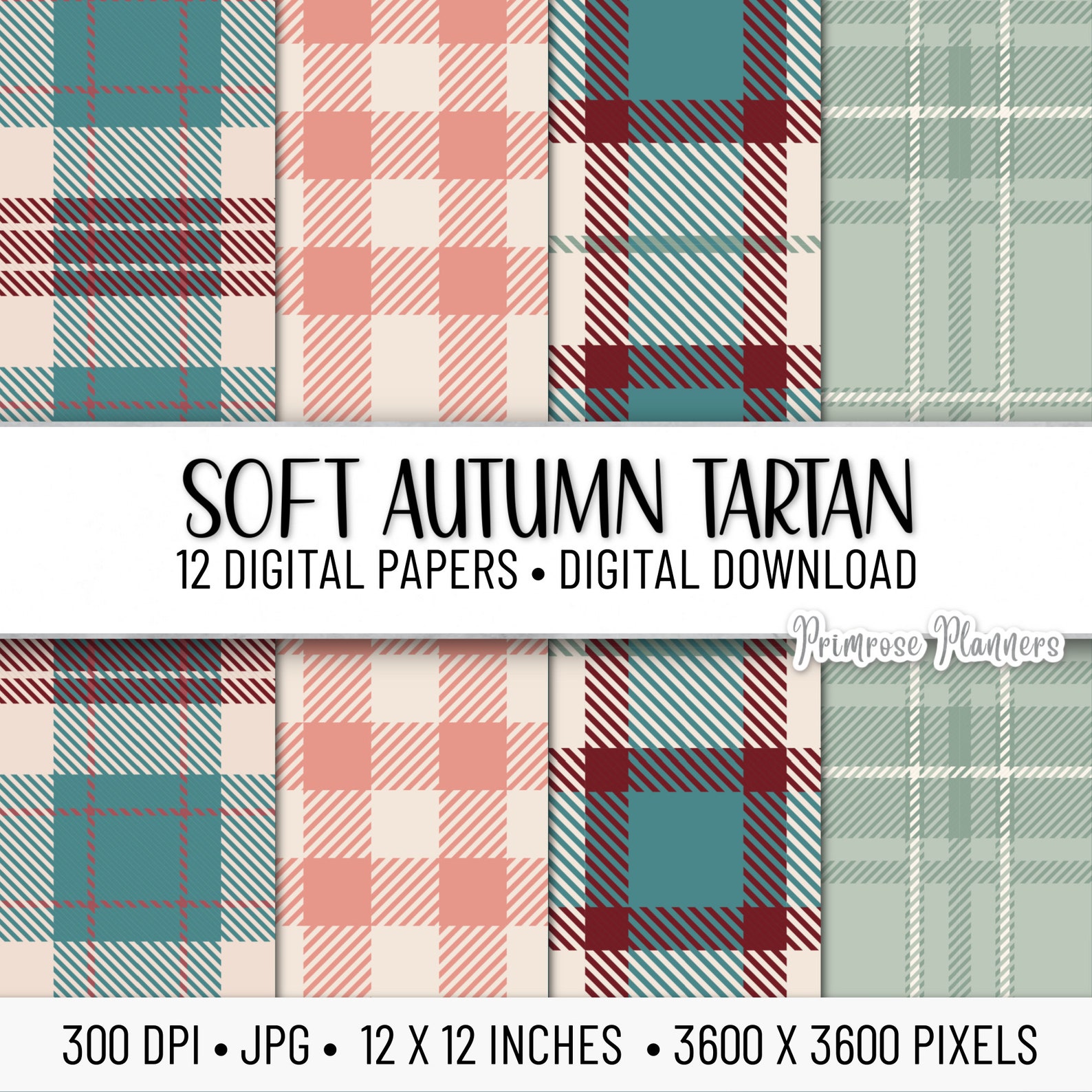Soft Autumn Tartan Digital Paper Pack Digital Teal and - Etsy