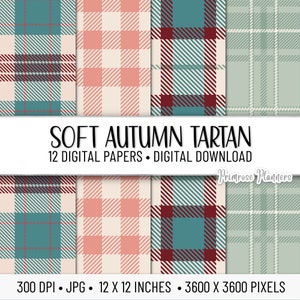 Soft Autumn Tartan Digital Paper Pack Digital Teal and Maroon Paper ...