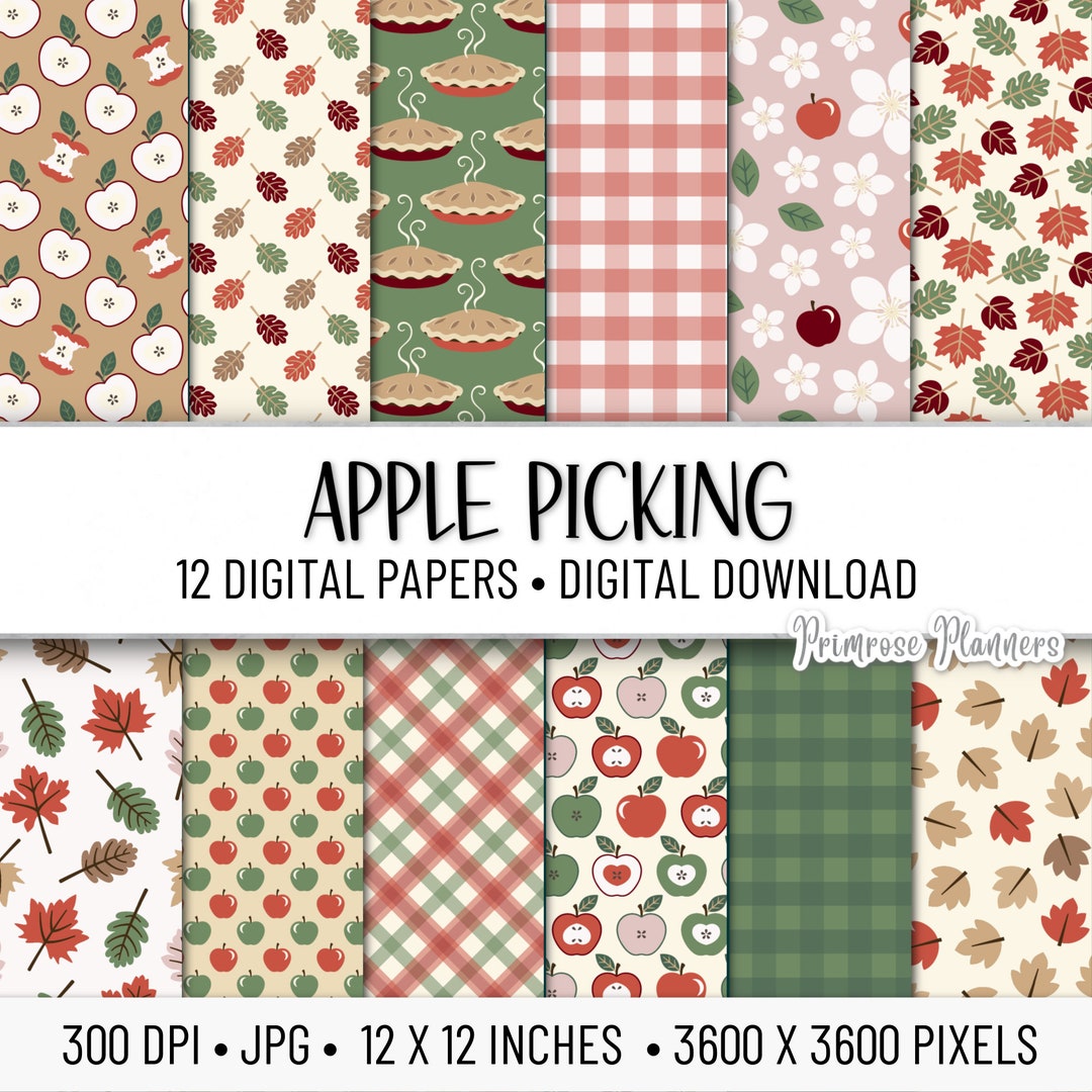 Apple Picking Digital Paper Pack | Digital Plaid Paper | Autumn Digital ...