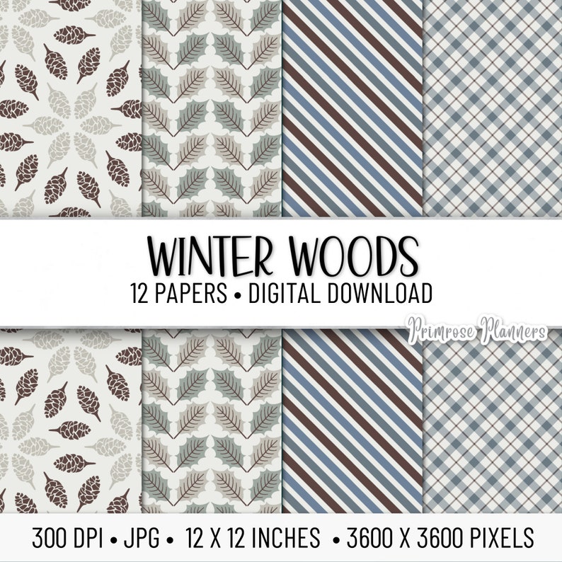 Winter Woods Digital Paper Pack Digital Holiday Paper - Etsy