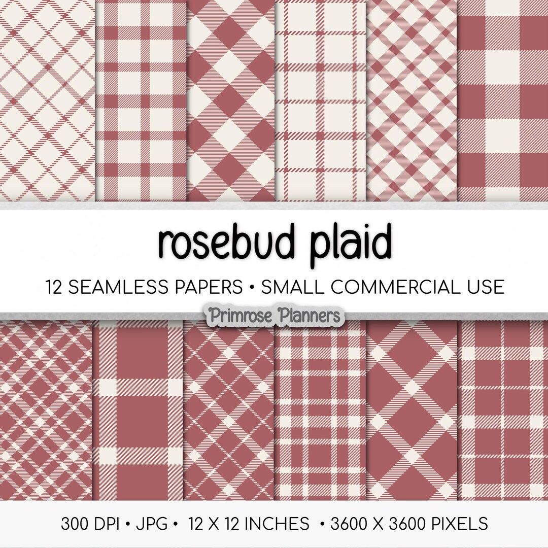 Seamless Rosebud Plaid Digital Paper, Muted Antique Pink White Buffalo ...