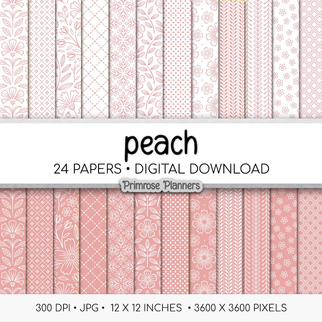 Peach and White Digital Paper, Minimalist Boho Patterns, Soft Apricot ...