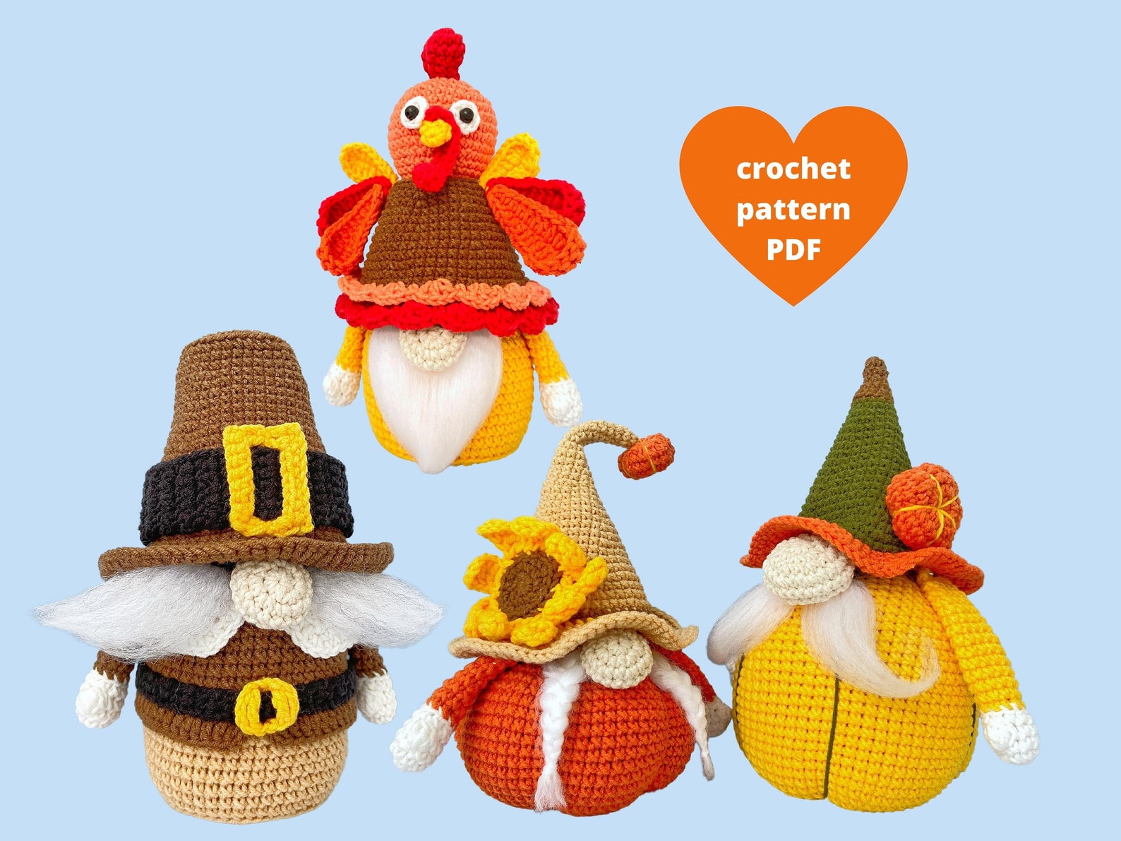 Thanksgiving Gnomes Crochet Pattern, Set PDF Turkey Gnome Pumpkins ...