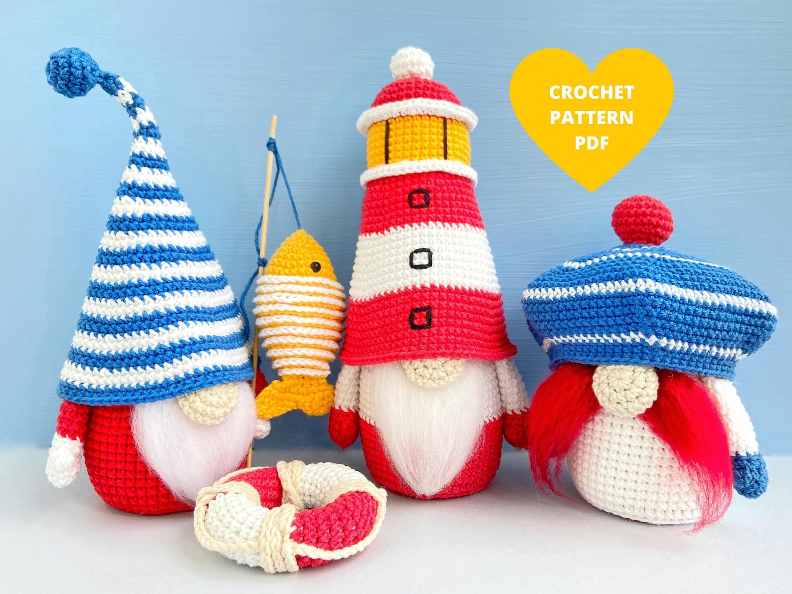 Summer Sea Gnomes Crochet Patterns, Sailor Boy, Lighthouse and ...