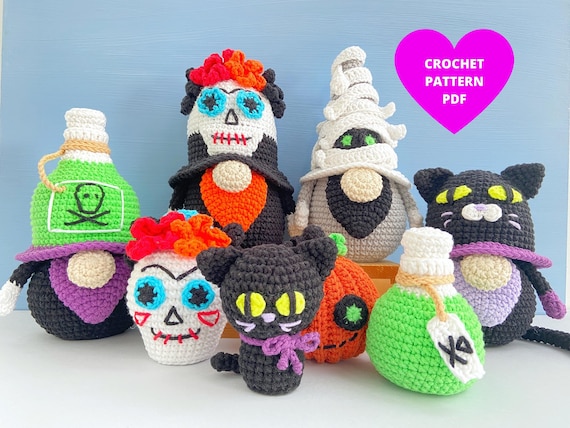 Bundle Halloween Gnomes Crochet Pattern Poison Vial Scull - Etsy