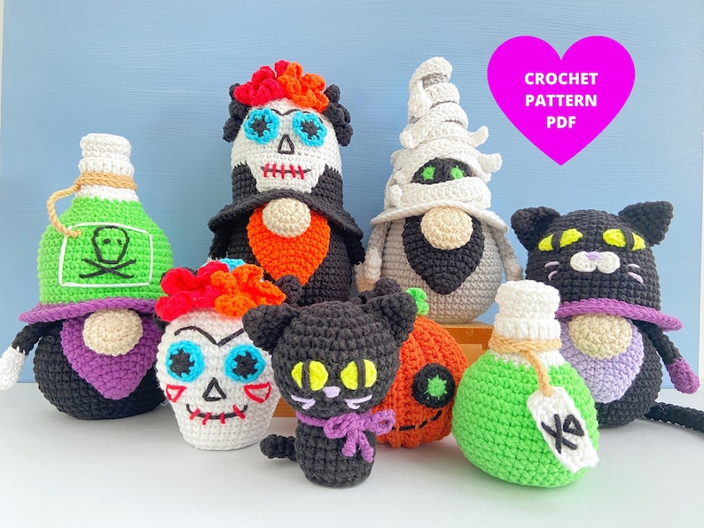 Bundle Halloween Gnomes Crochet Pattern Poison Vial Scull - Etsy UK