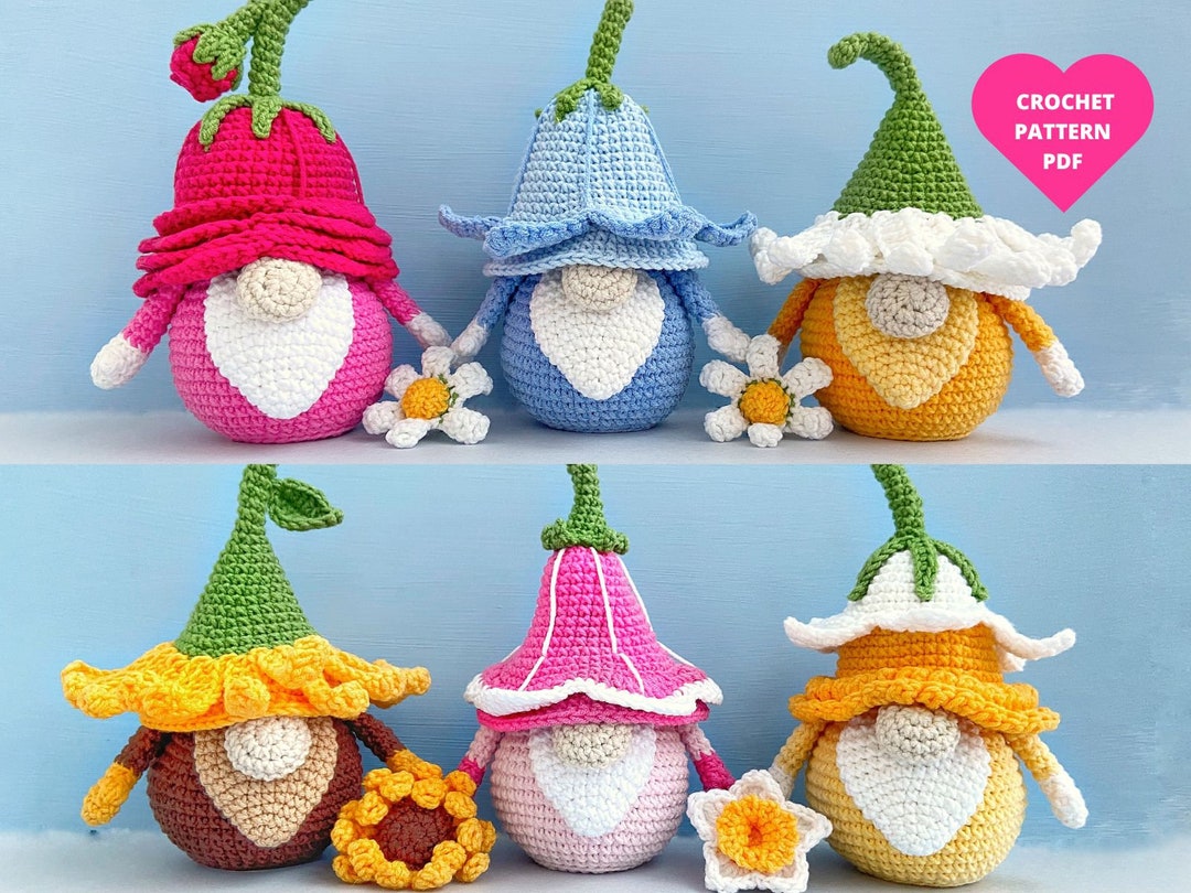 Crochet Pattern Flower Gnome Bundle, Spring Garden Gnomes PDF, Daisy ...