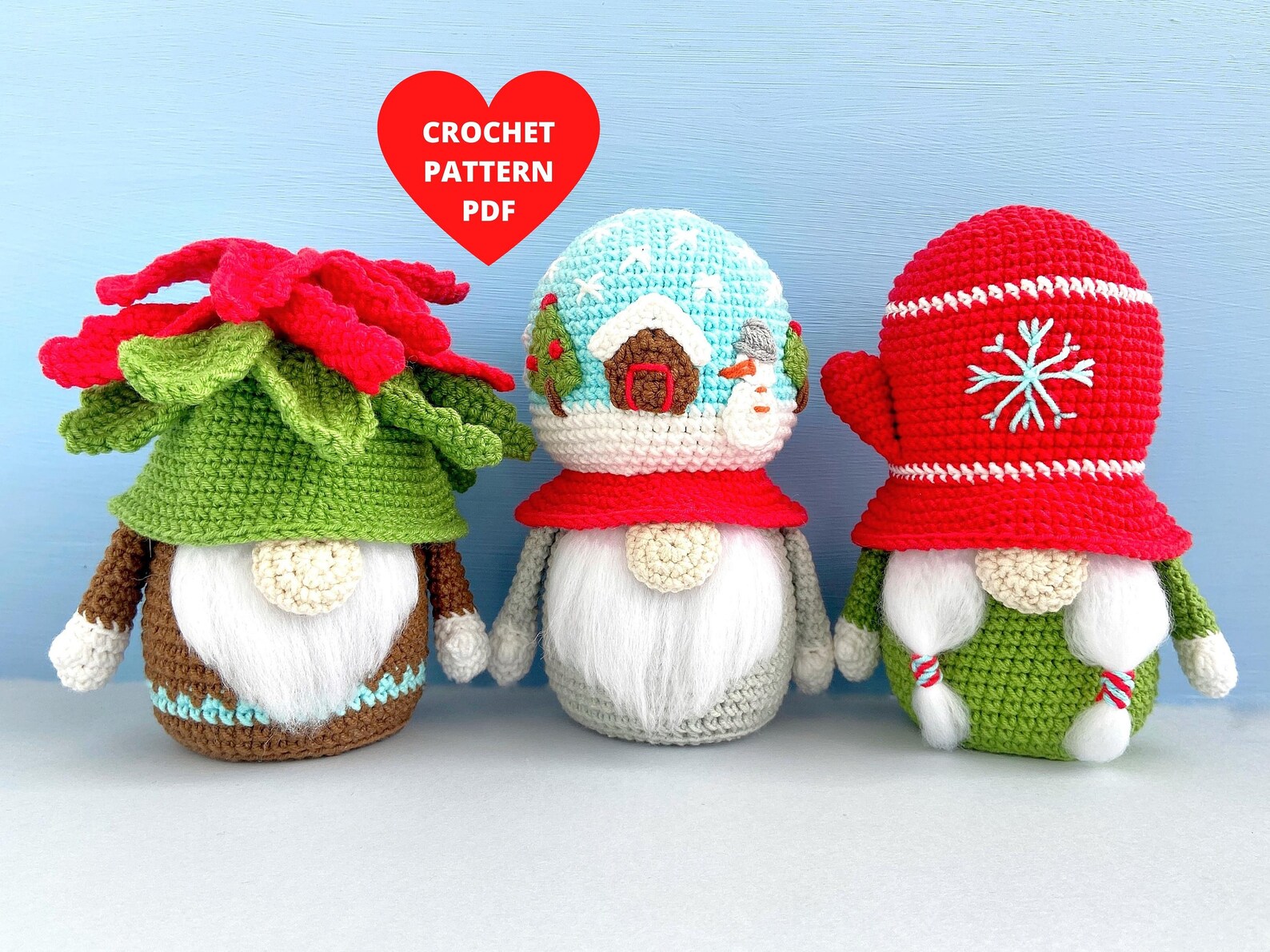 Christmas Gnomes Crochet Pattern SET 3 in 1 Poinsettia Snow - Etsy