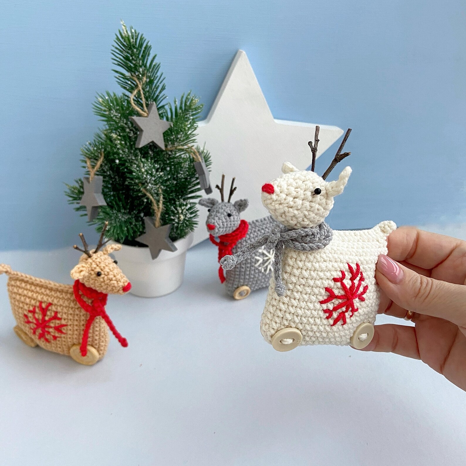 Christmas Deer Crochet Patterns, Christmas Tree Decor, Scandi Deer ...