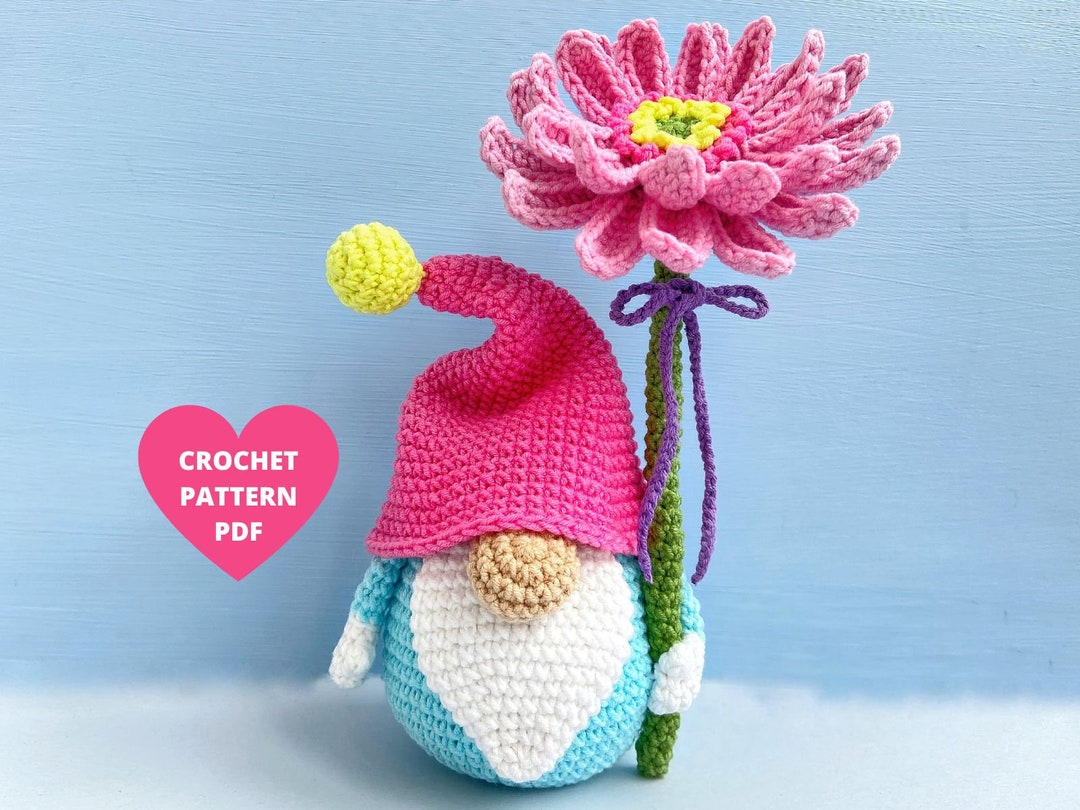 Flower Gnome Crochet Pattern, Birthday Gnome With Gerbera, Gerbera ...