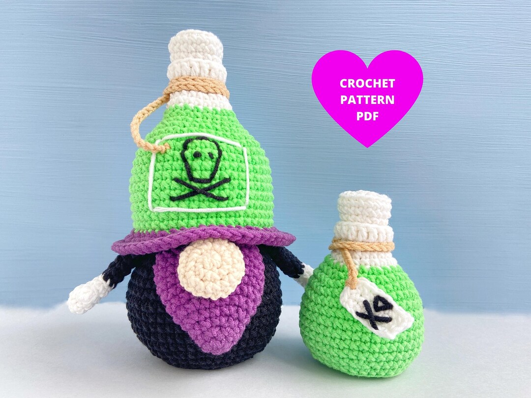 Halloween Poison Vial Gnome Crochet Pattern With Keychain Poison Vial ...