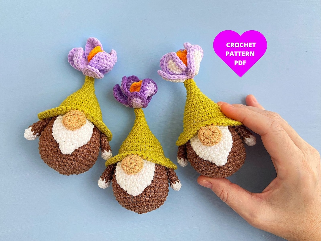 Crochet Pattern Flower Gnome, Crocus Pattern, Spring Gnomes Ornaments ...