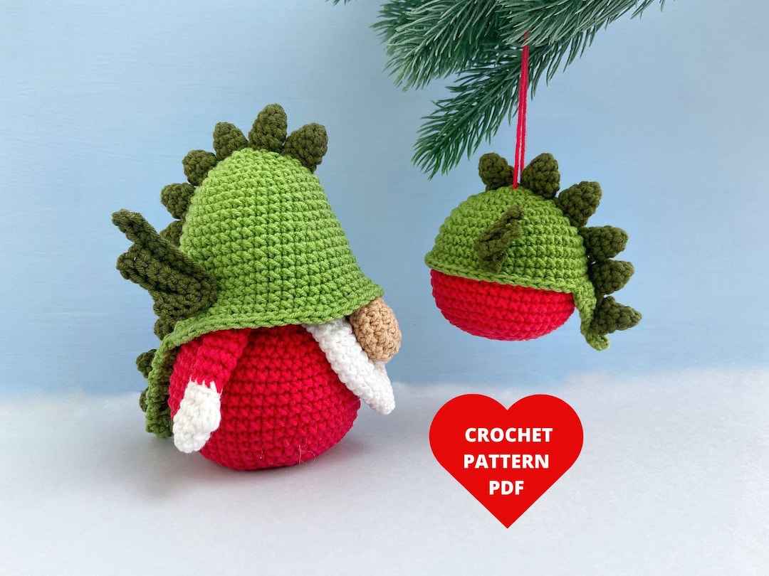 Dragon Gnome With Christmas Tree Ornament Crochet Pattern, Amigurumi ...
