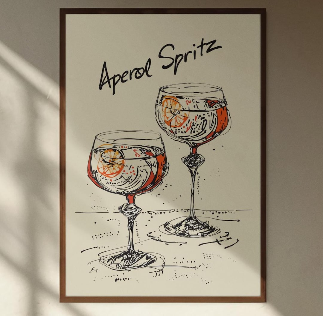 Aperol Spritz Line Art Drawing, Wall Art Print, Minimalist Home Decor ...