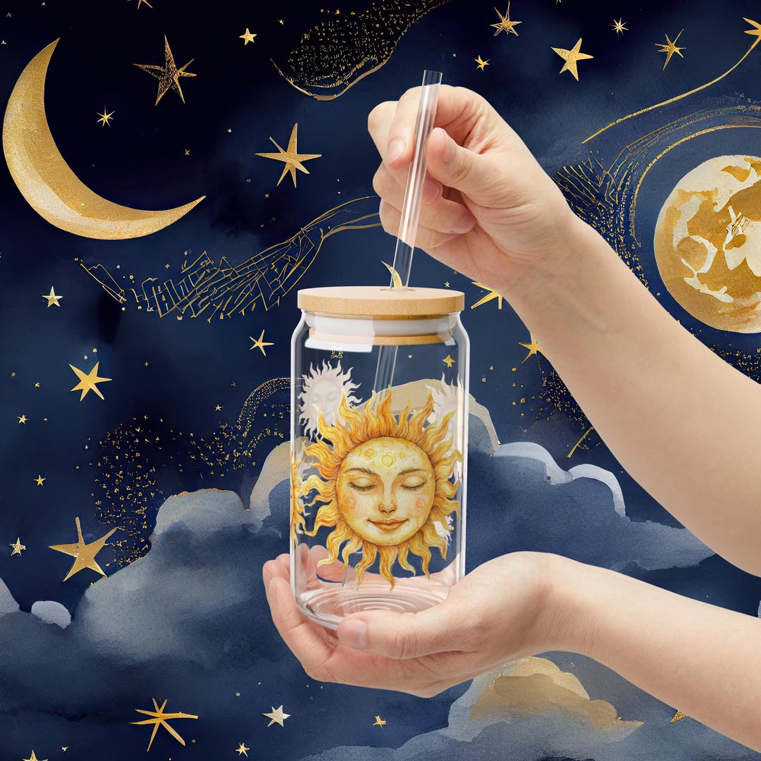 Sun Face Sipper Glass, Celestial Drinking Cup, Whimsical Glassware ...