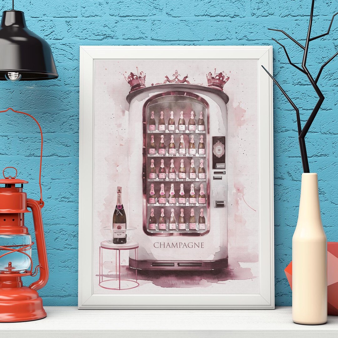 Whimsical Pink Champagne Vending Machine Illustration, Fine Art Decor ...