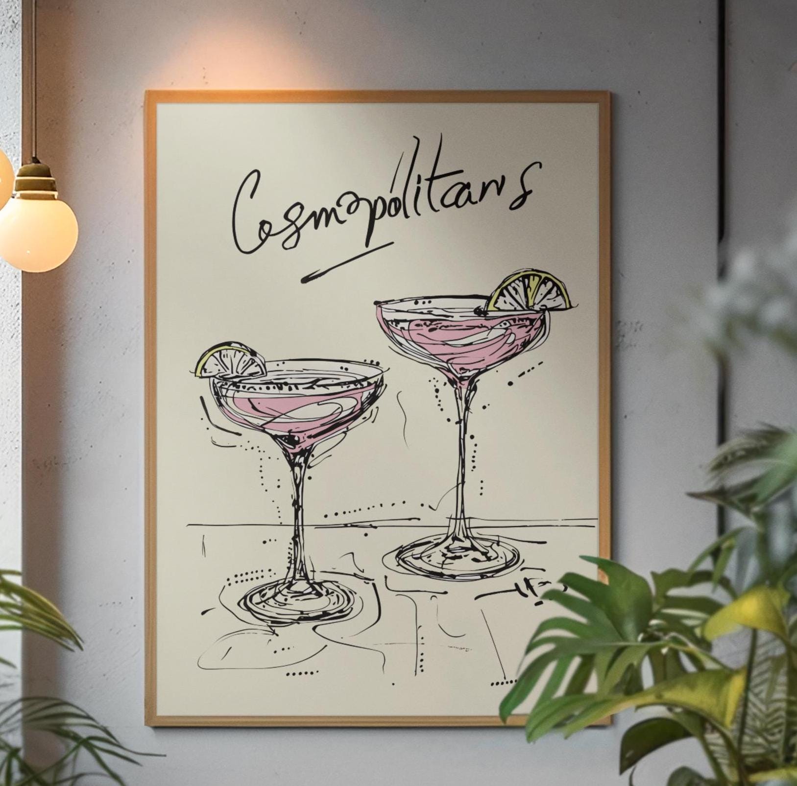 Cosmopolitan Line Art Drawing Poster Print, Modern Wall Art Decor, Bar ...