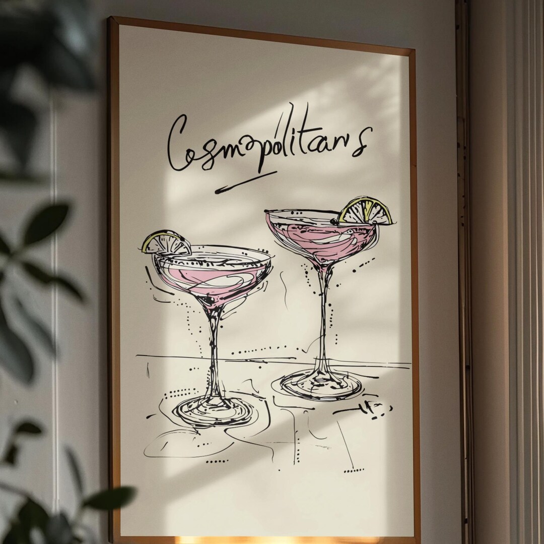 Cosmopolitan Line Art Drawing Poster Print, Modern Wall Art Decor, Bar ...