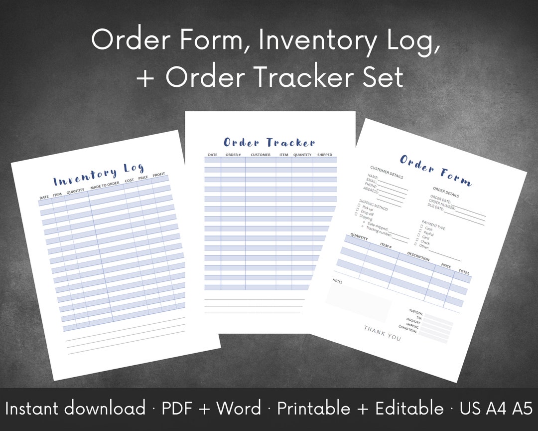 Order Form, Inventory Log, & Order Tracker | Instant Download | Word ...
