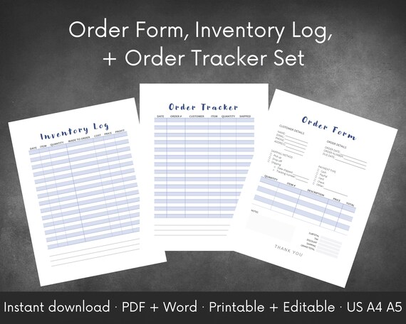 Order Form Inventory Log & Order Tracker Instant Download | Etsy