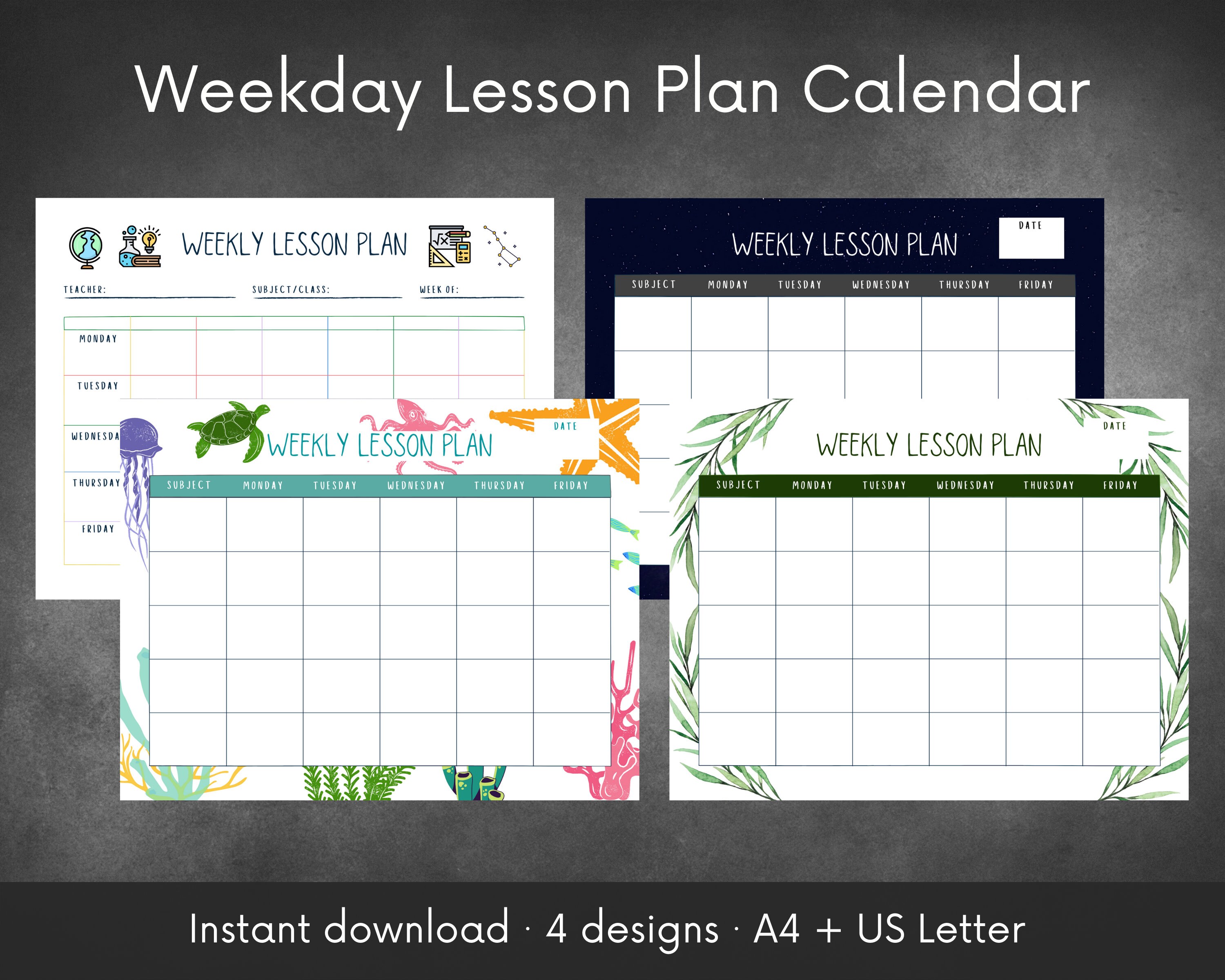 Weekly Lesson Plan Calendars 4 Designs Letter School - Etsy