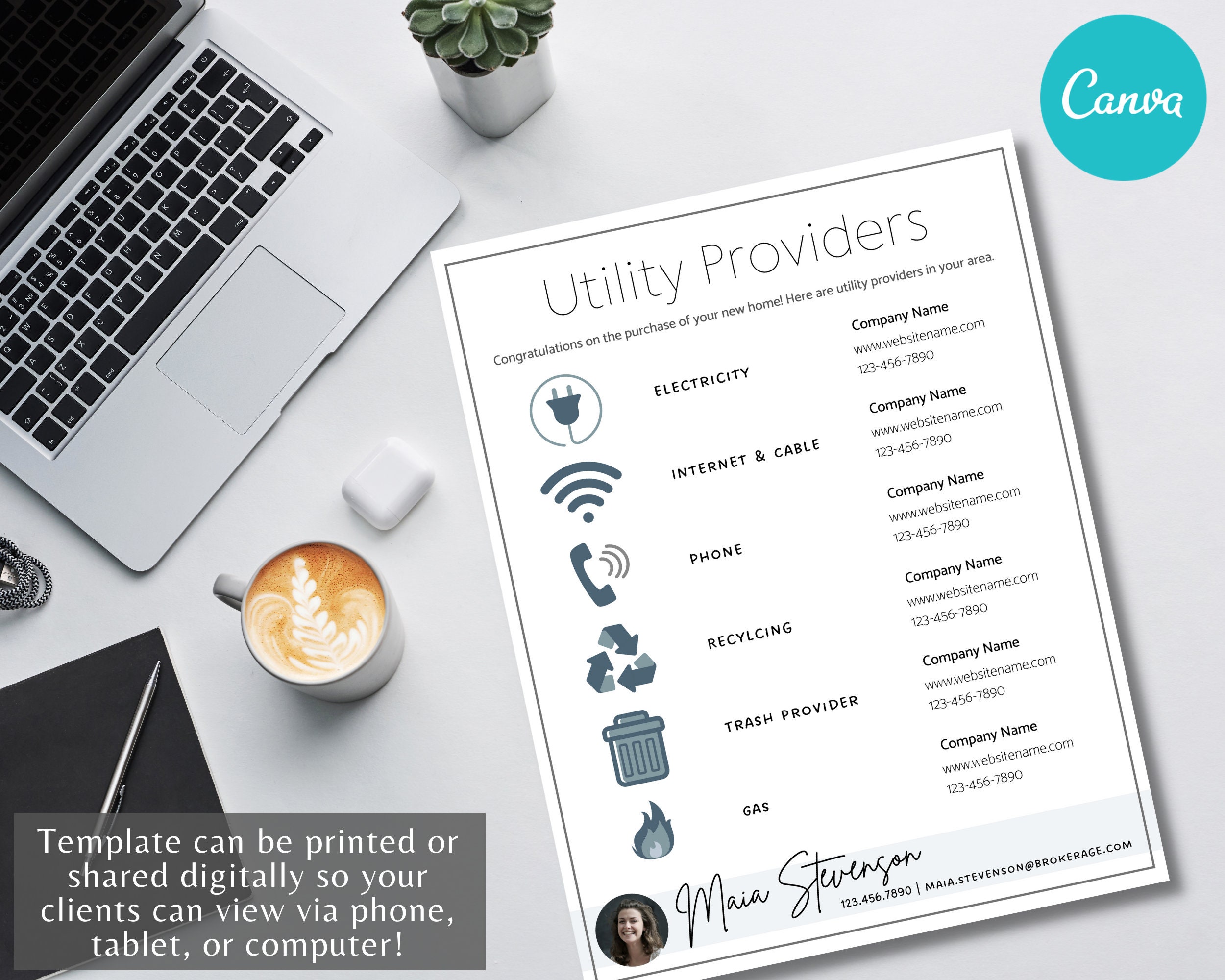 Real Estate Utility Providers Customize & Edit in Canva New Home Owner ...