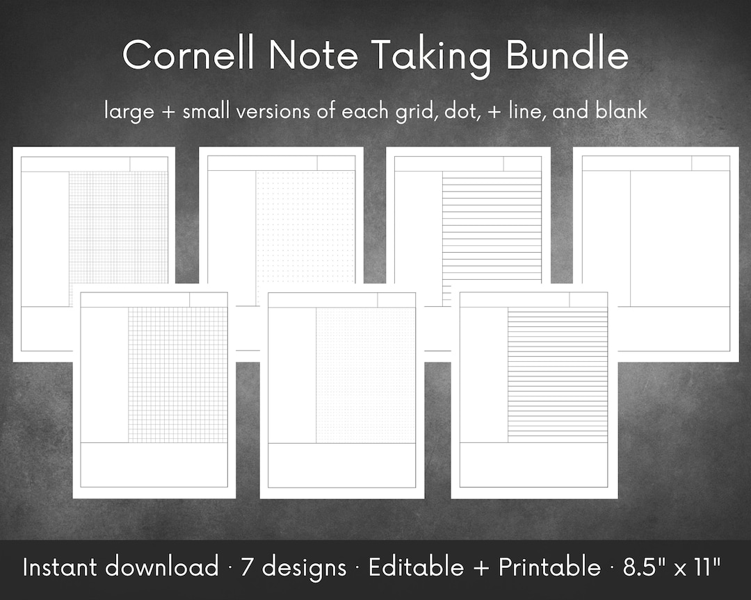Cornell Note Taking Set | Printable + Editable Versions | US Letter ...