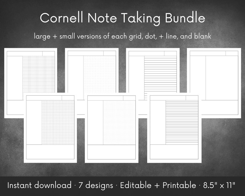 Cornell Note Taking Set | Printable + Editable Versions | US Letter ...