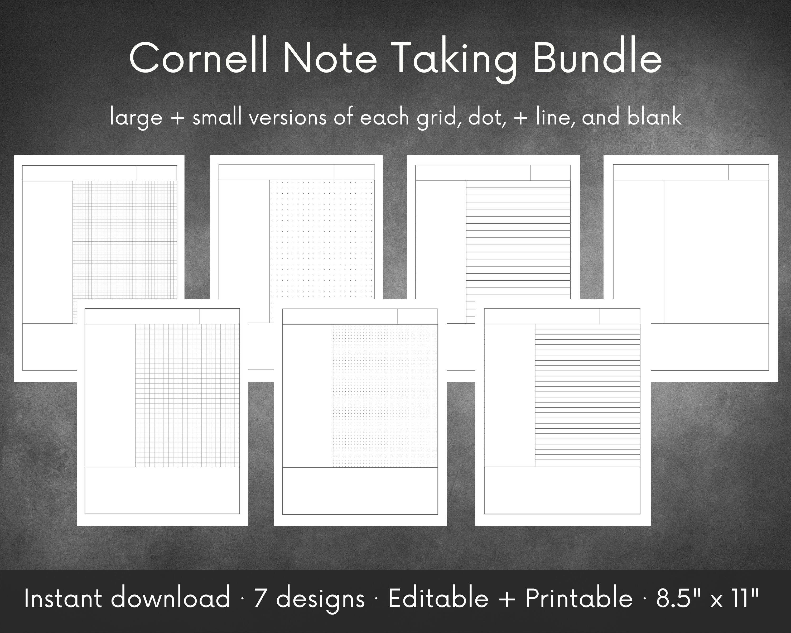 Cornell Note Taking Set | Printable + Editable Versions | US Letter ...