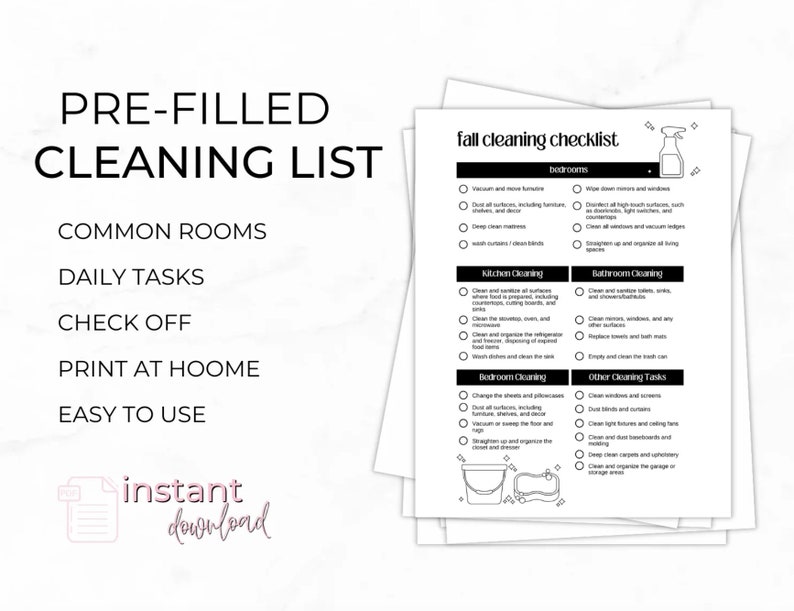 FALL Deep Cleaning Checklist Printable and Decluttering List File - Etsy