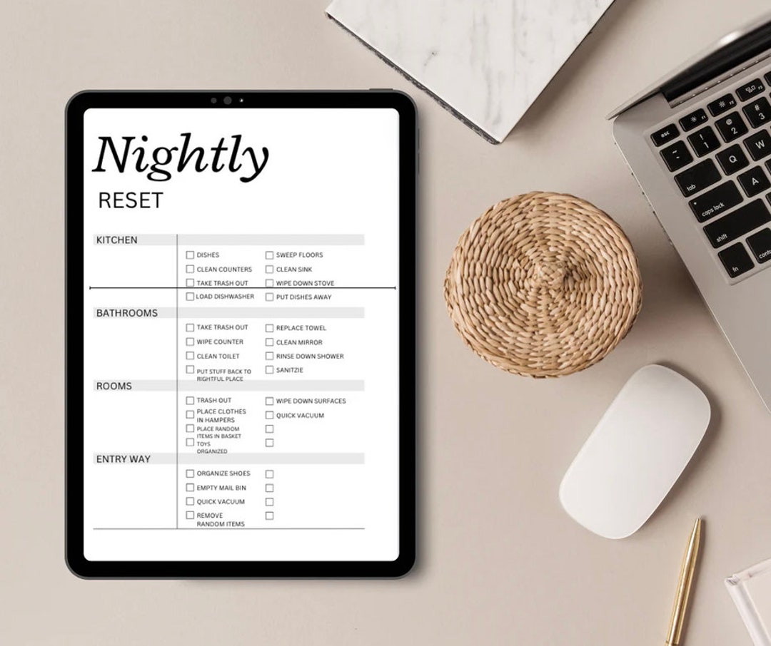 Nightly Home Reset Prefilled Cleaning List for Daily Peace of Mind - Etsy