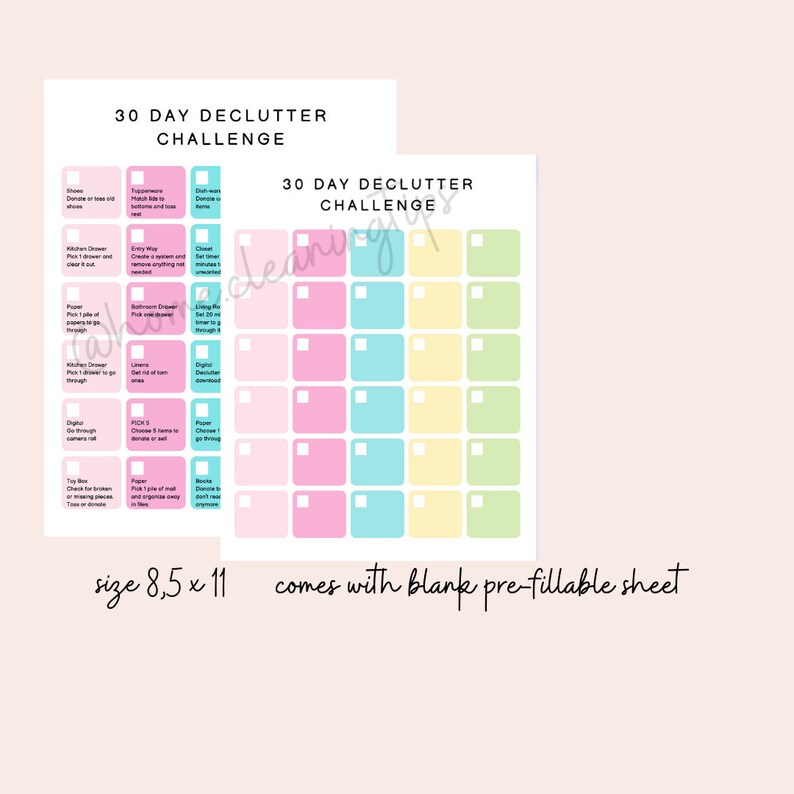 30 Day Decluttering Pre-filled Challenge Template L Digital File L ...