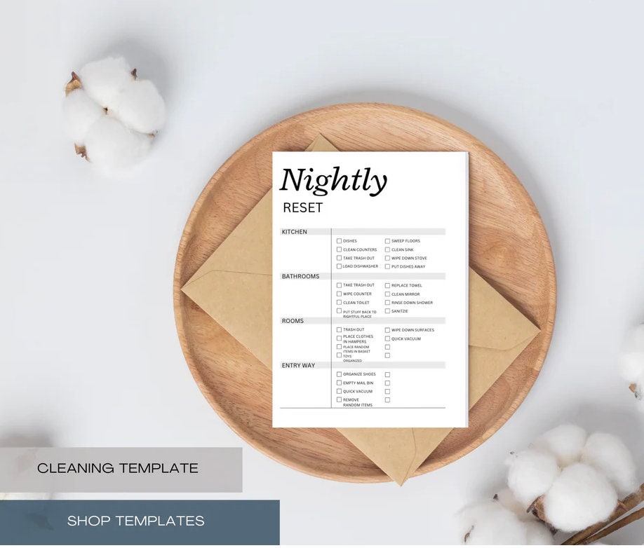 Nightly Home Reset Prefilled Cleaning List for Daily Peace of Mind - Etsy