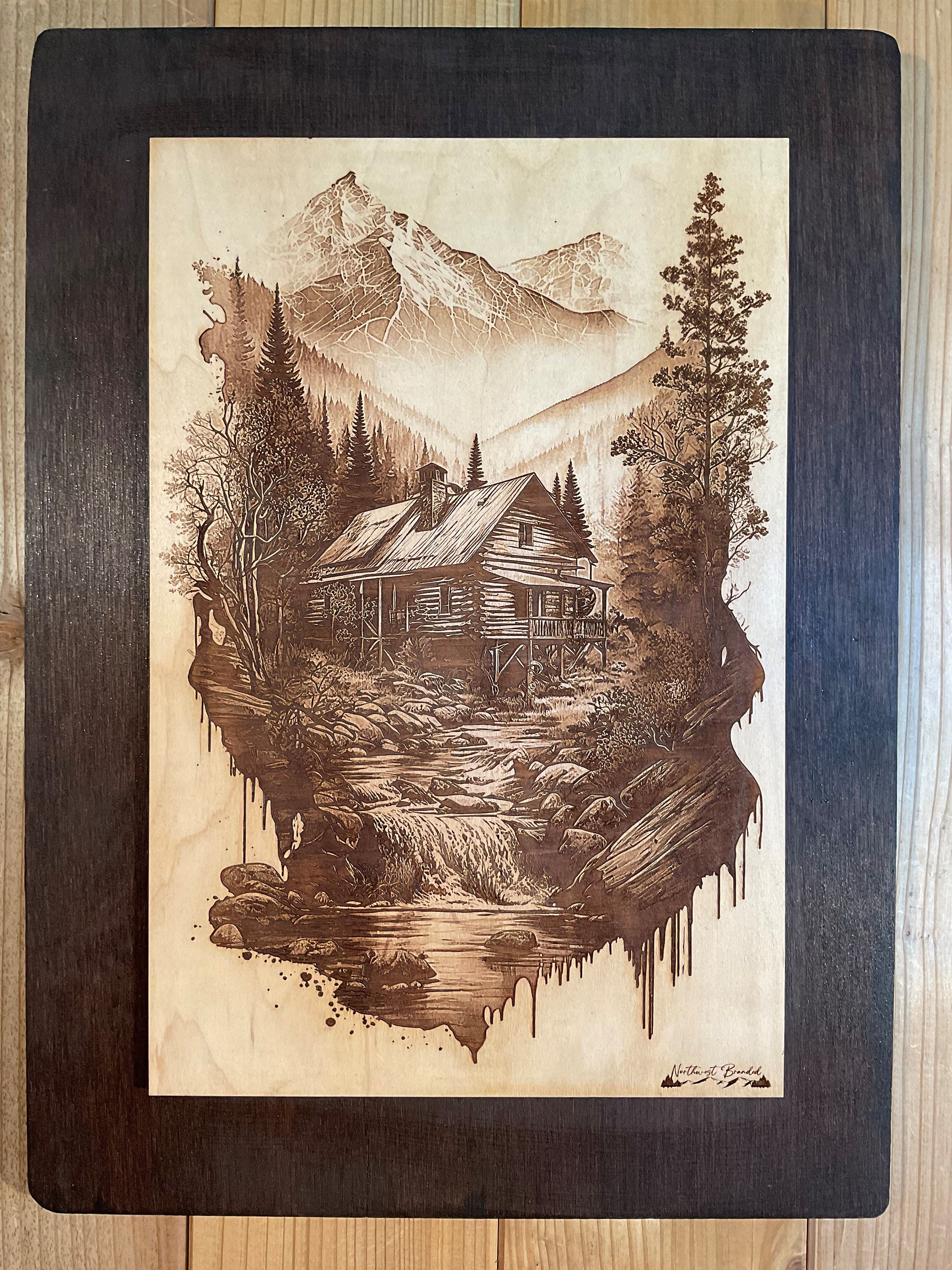 Cabin Picture, Laser Engraved Cabin in a Forest on Wood, 19x14 ...