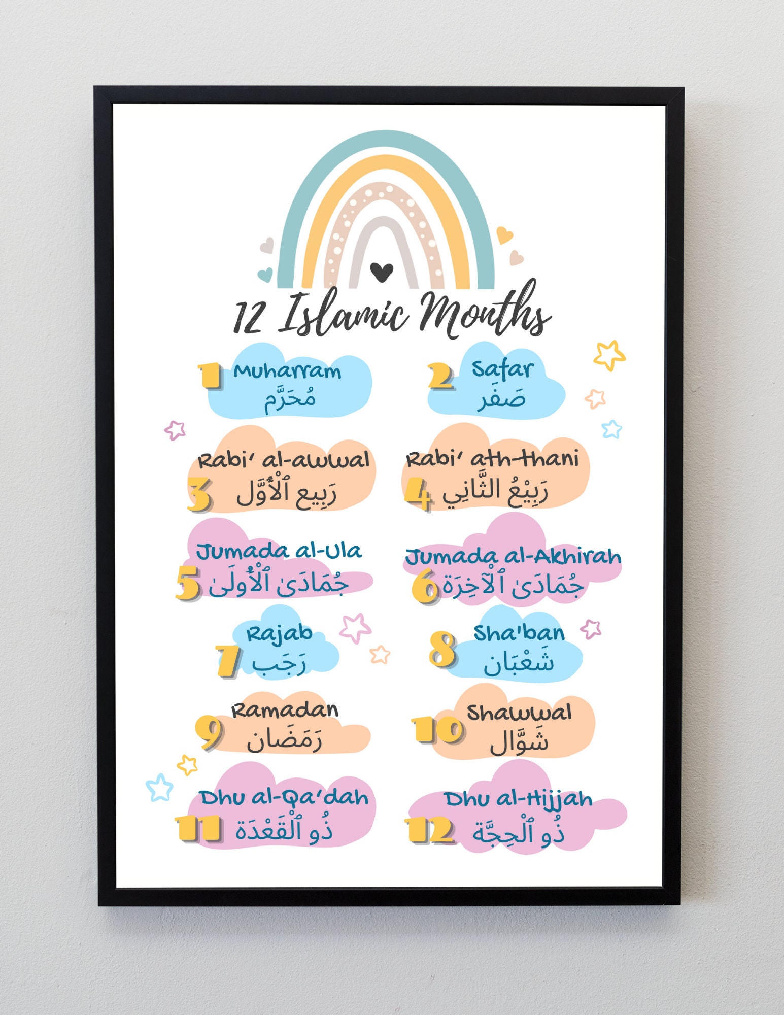 Islamic Wall Art for Kids' Room, 12 Islamic Months, Muslim Art, Instant ...
