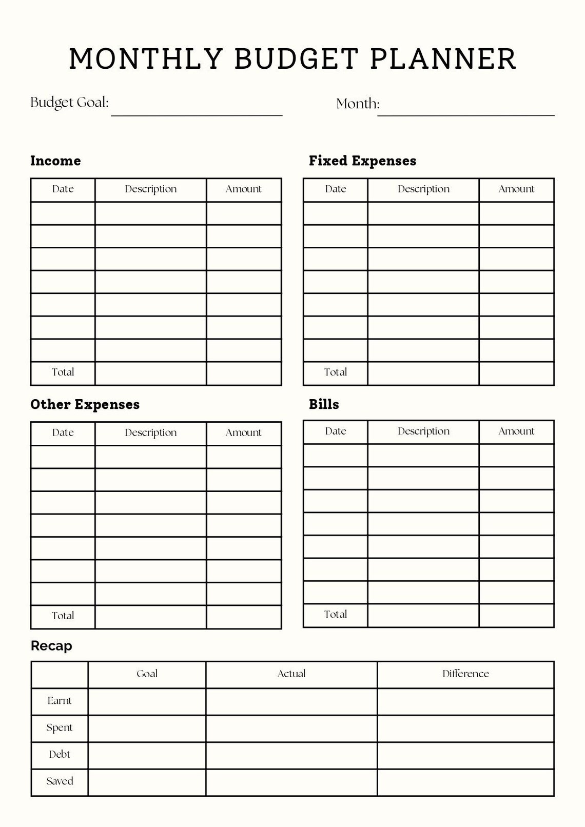Simple Printable Monthly Budget Planner - Budget Planner Finance ...