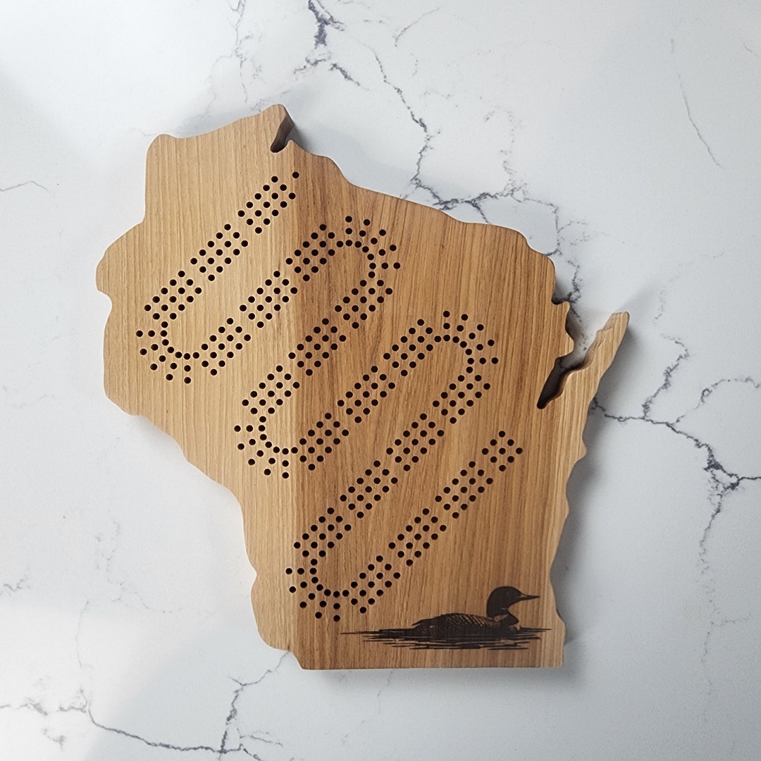 Handmade Wisconsin State Shaped Cribbage Board With Rustic Loon ...