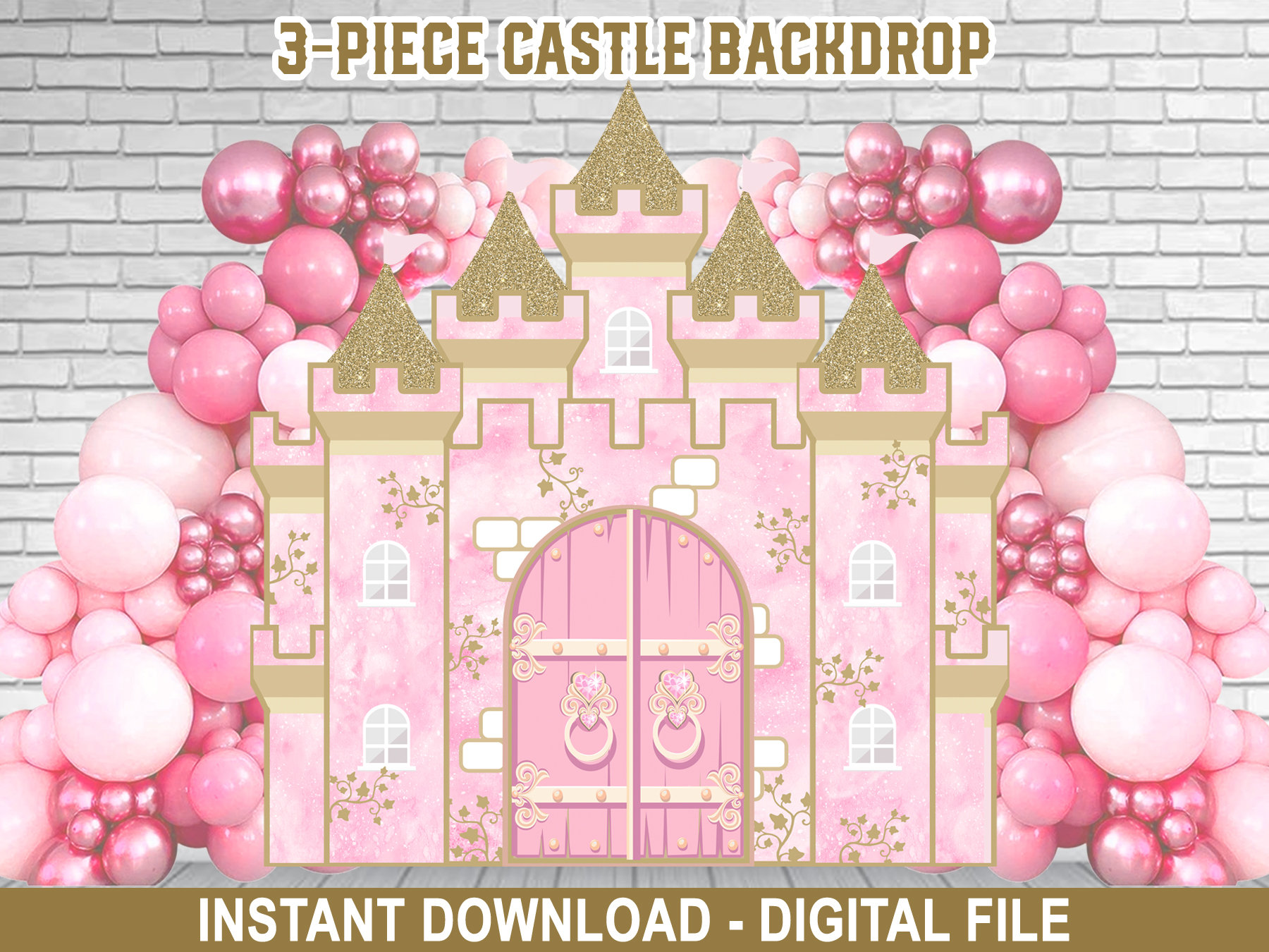 3-piece Pink Castle Cutout Backdrop – Standup Prop – 8x8ft – Fairy Tale ...