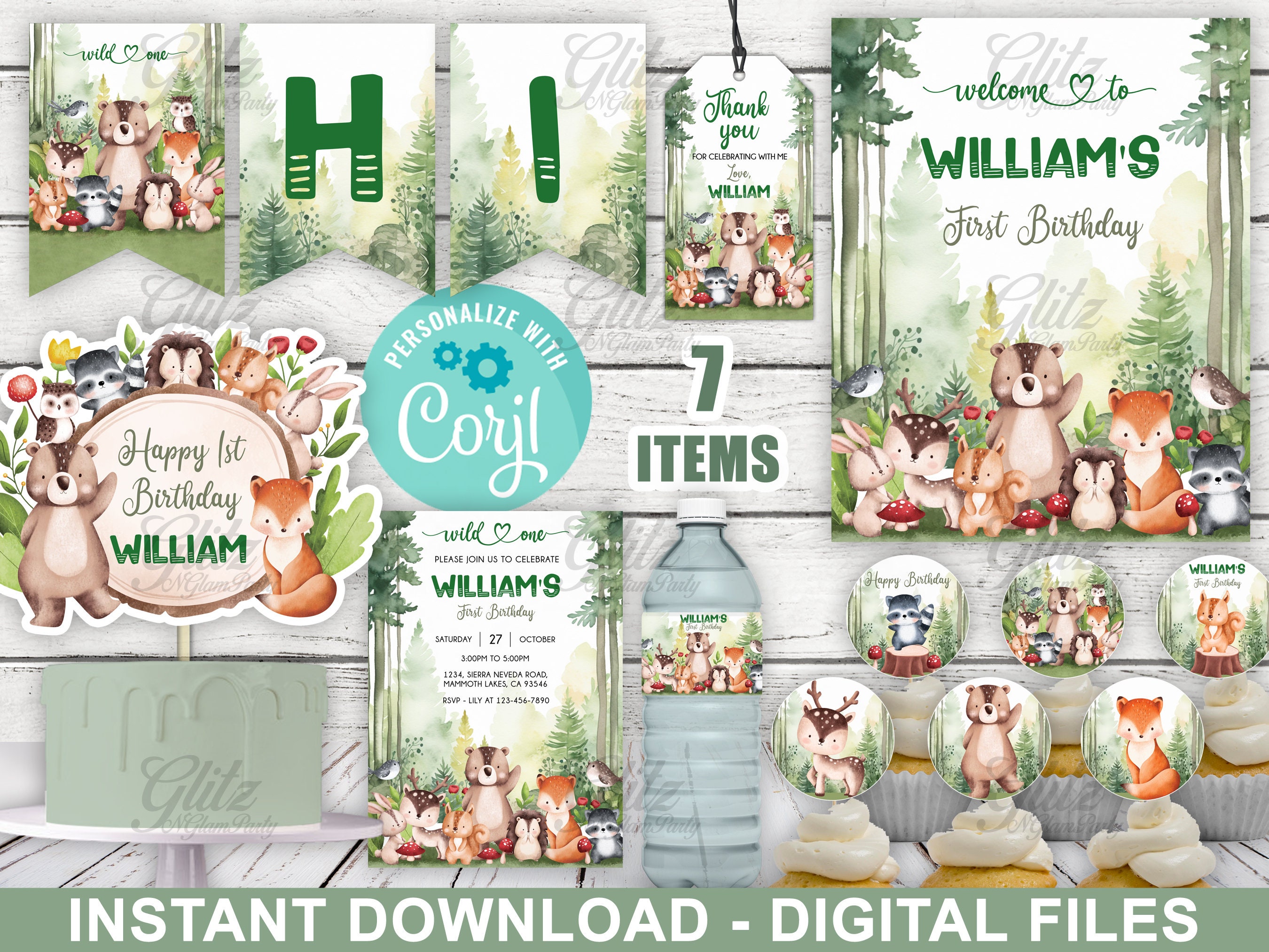 Woodland Wild One Printable Birthday Party Bundle – Woodland Forest ...