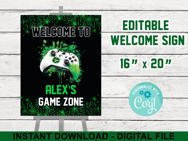 Gaming Party Welcome Sign – Video Game – Gamer – Game on – Editable ...