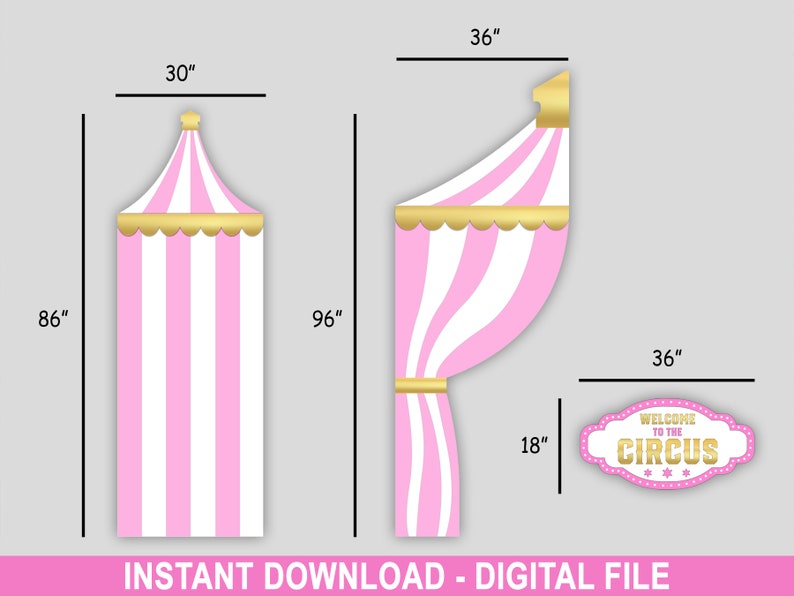 5-piece Pink Circus Tent Editable Cutout Backdrop – Standup Prop ...
