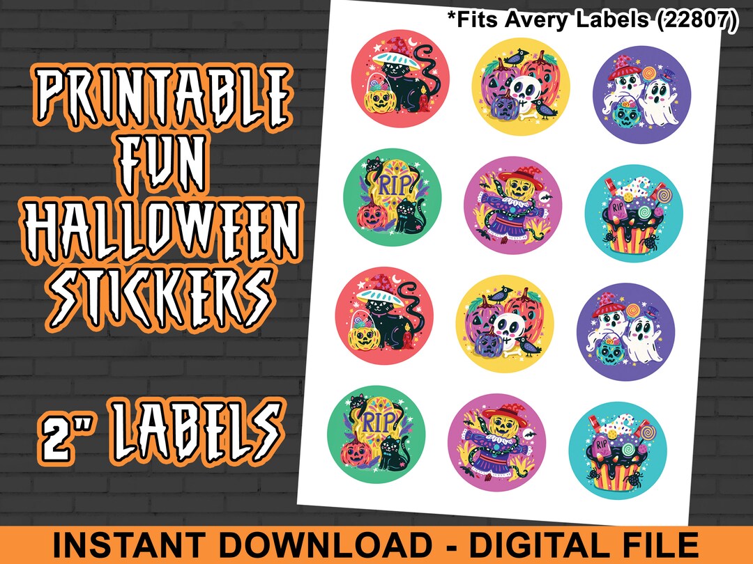 Colorful Fun HALLOWEEN Stickers Printable 2 Circle Halloween Labels 6 ...