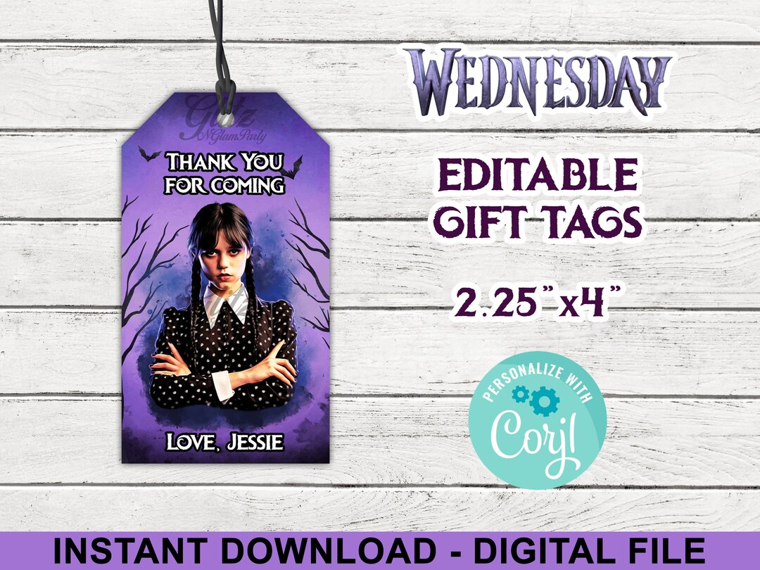 Wednesday Addams Gift Tags Thank You Tags Addams Family Gothic Editable ...