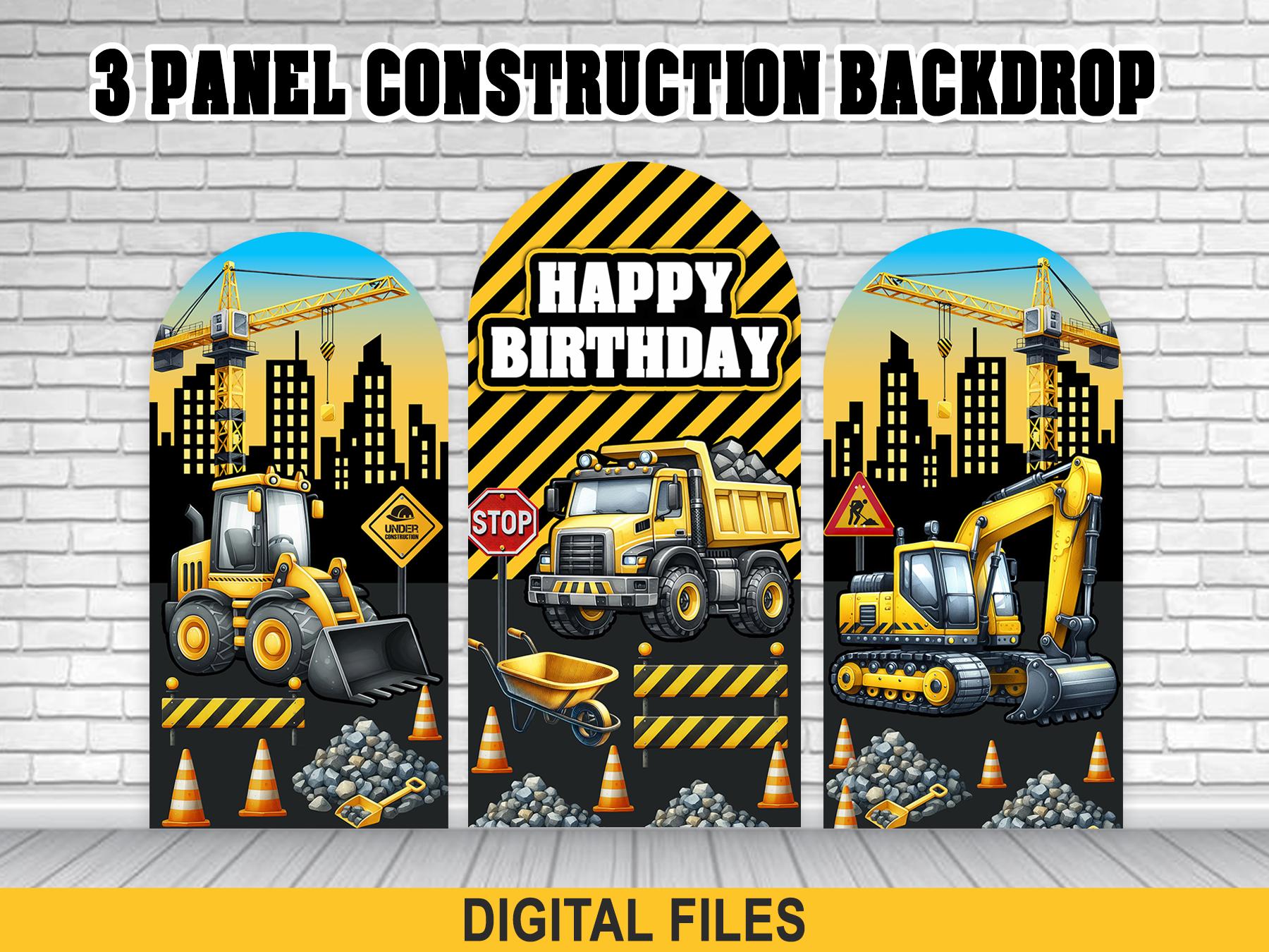3 Panel Construction Arch Backdrop – Dump Truck – Backhoe – Excavator ...