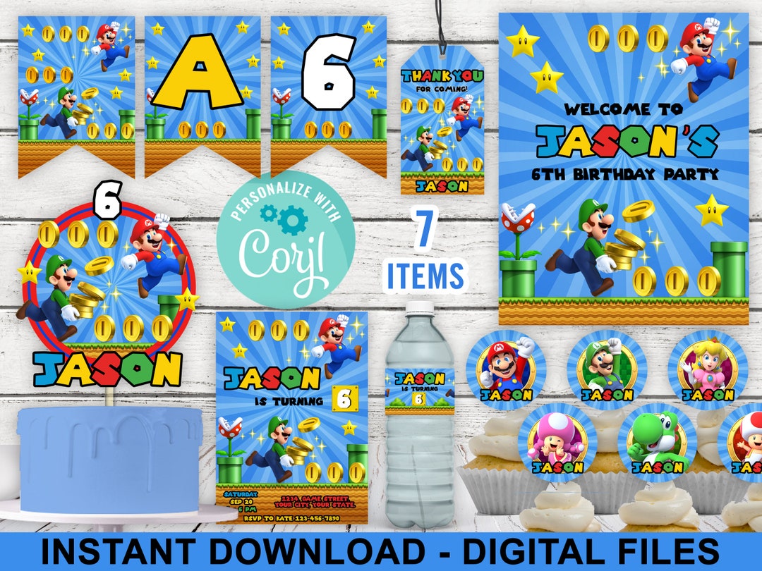 Super Mario Bros Printable Party Bundle Mario & Luigi Editable ...