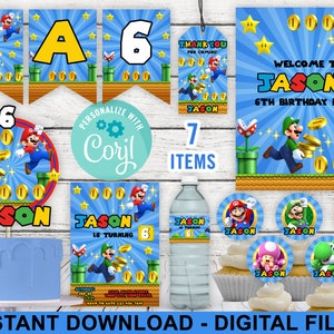 Super Mario Bros Printable Party Bundle Mario & Luigi Editable ...